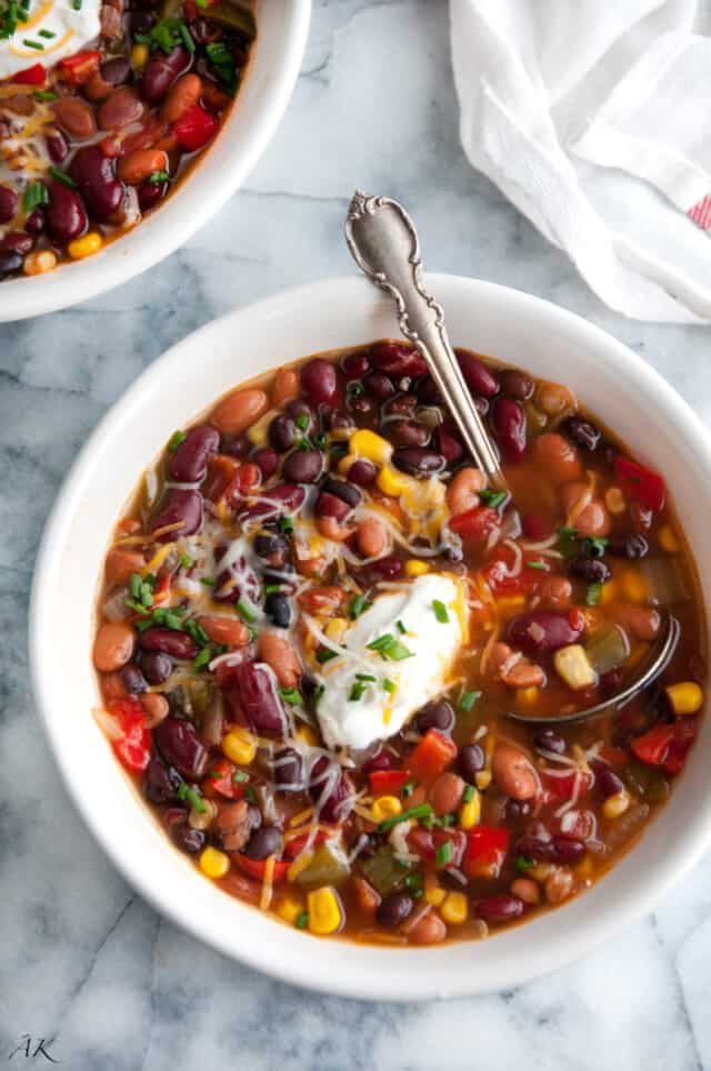 Slow Cooker Three Bean Chili (Video) - Aberdeen's Kitchen