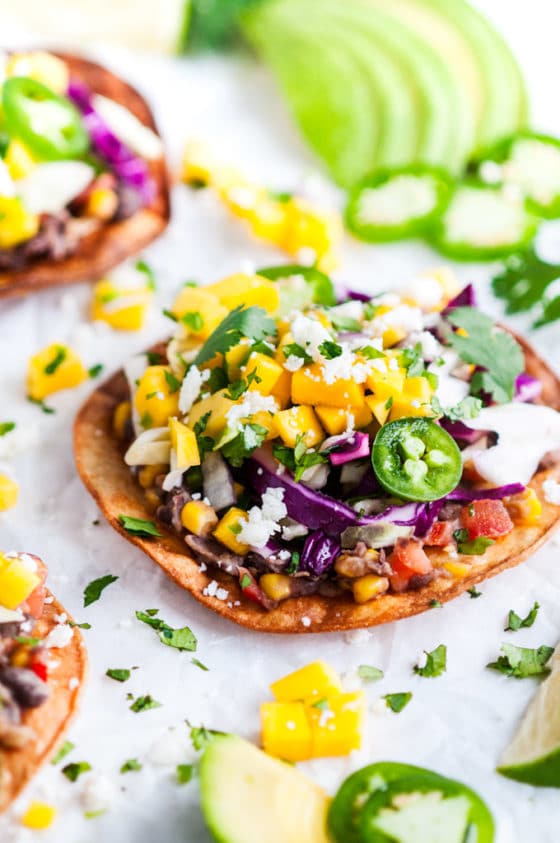 Vegetarian Black Bean Tostadas with Cabbage Slaw and Mango Salsa ...