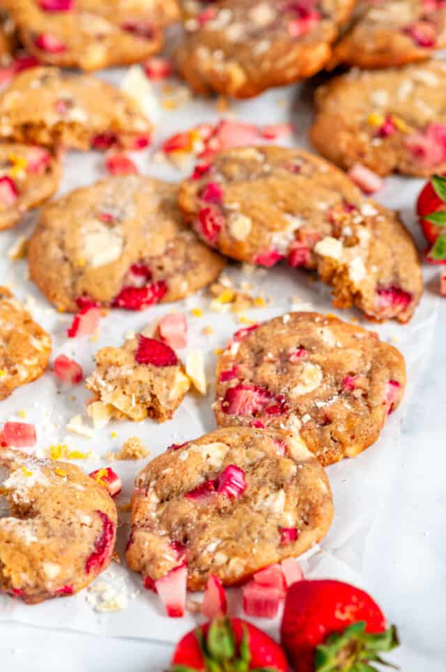White Chocolate Strawberry Rhubarb Cookies - Aberdeen's Kitchen