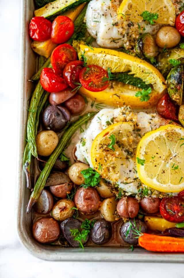Sheet Pan Cod Vegetable Dinner - Aberdeen's Kitchen