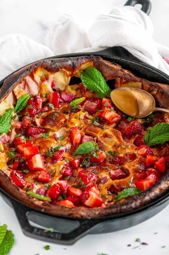Strawberry Rhubarb Dutch Baby with Lemon Curd - Aberdeen's Kitchen