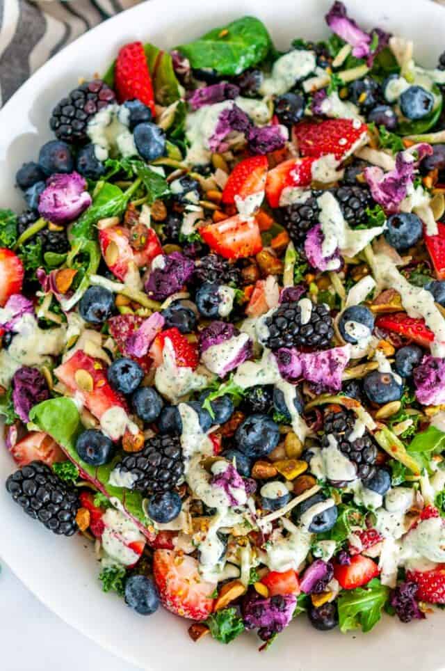 Superfood Berry Salad with Creamy Lemon Herb Dressing - Aberdeen's Kitchen